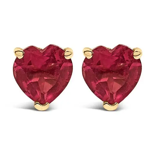 HAUS OF BRILLIANCE 14k Gold Heart Cut Gemstone Stud Earrings - Red Ruby | Yellow